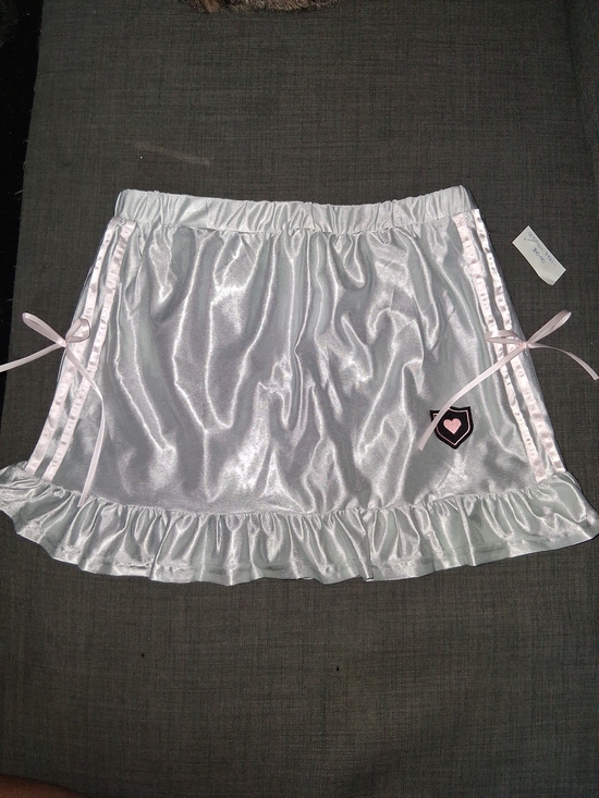 Dresses | Y2k Silver Satin Ruffled Mini Skirt With Pink Heart Patch ...
